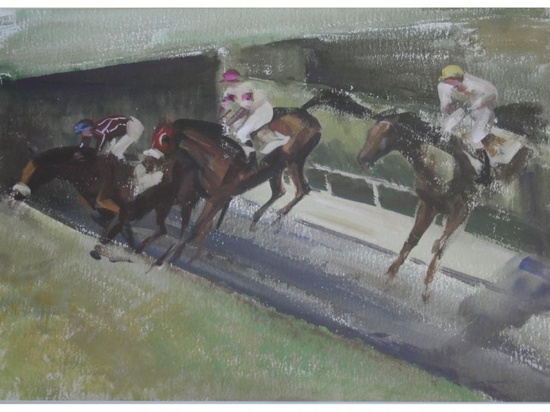 RACING IN HOLLYWOOD PARK by John Rattenbury Skeaping artist(GB ,1901 ...